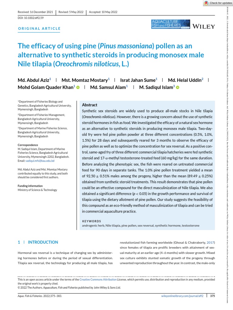 Aquaculture Fish Fisheries - 2022 - Aziz - The Efficacy of Using Pine ...
