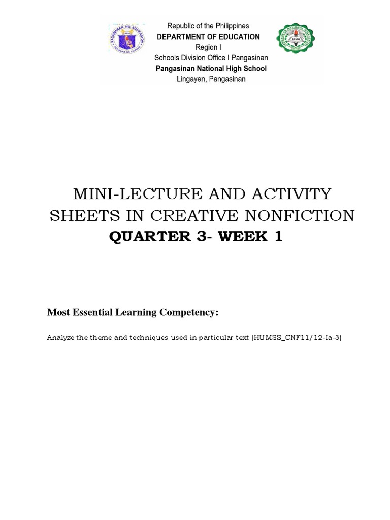 Cnf-Q3-Week 1 | PDF | Creative Nonfiction | Essays