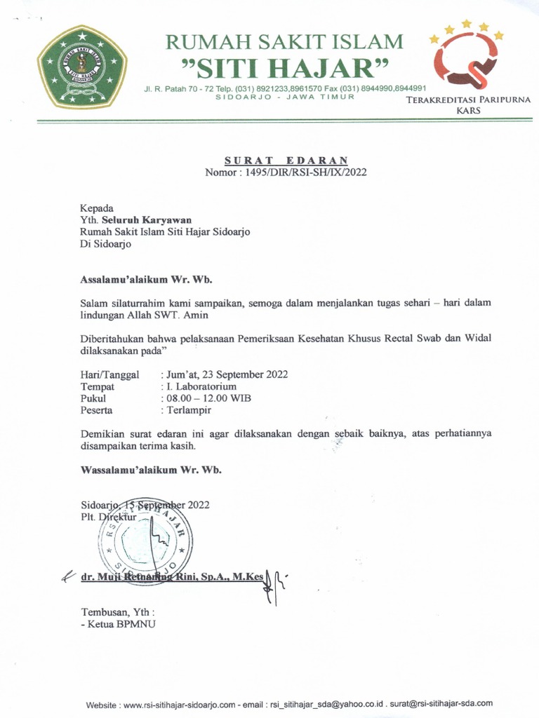 Edaran pemeriksaan Rectal Swab dan Widal | PDF