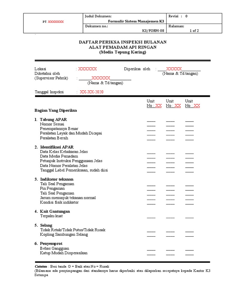 Form Inspeksi APAR Bulanan | PDF