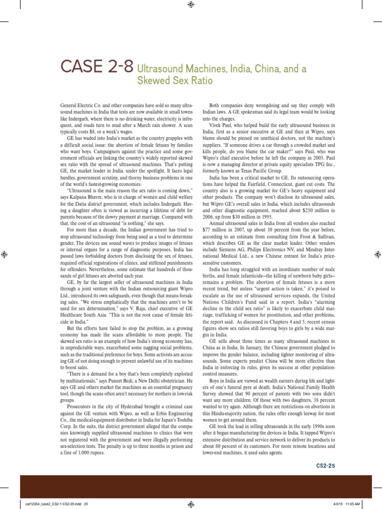 Case 2 8 Ultrasound Machines India China And A Skewed Sex Ratio Pdf General Electric 