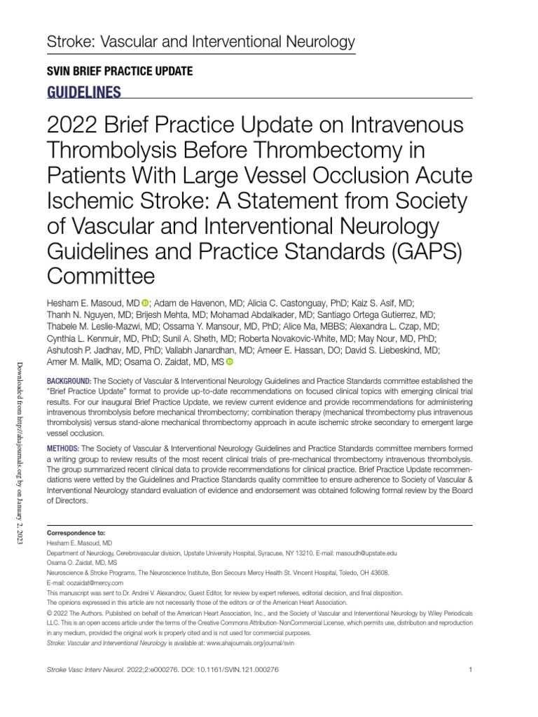 Stroke 2022-AHA ASA-IV Thrombolysis Before Thrombectomy in LVO | PDF ...