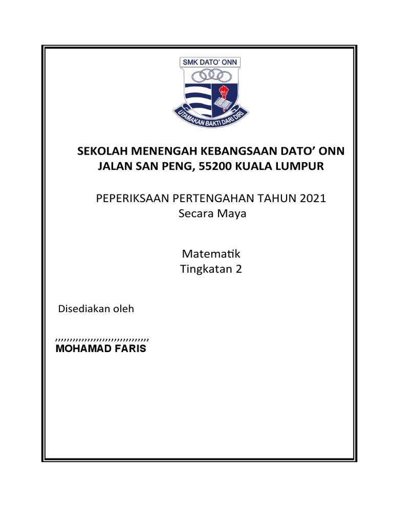 Matematik Tingkatan 2 2021-Soalan | PDF