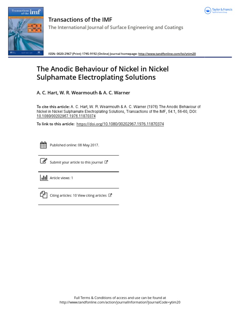 Exploring the Anodic Behavior of Nickel in Nickel Sulphamate ...