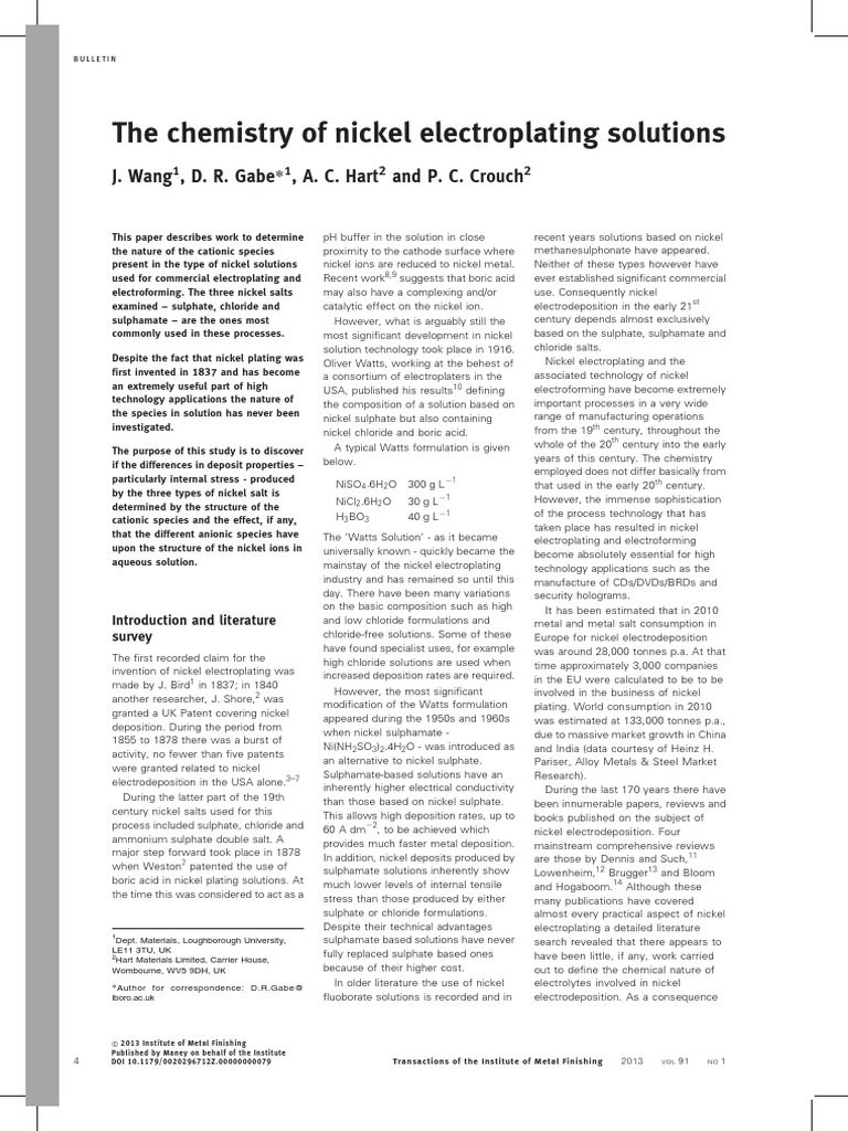 The Chemistry of Nickel Electroplating Solutions: J. Wang, D. R. Gabe ...