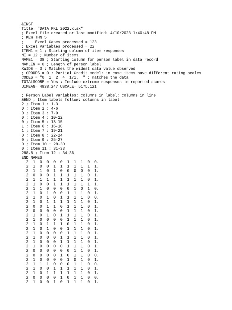 Psychological Assessment Data: Item Response Patterns and Scores | PDF | Microsoft Excel | Computing