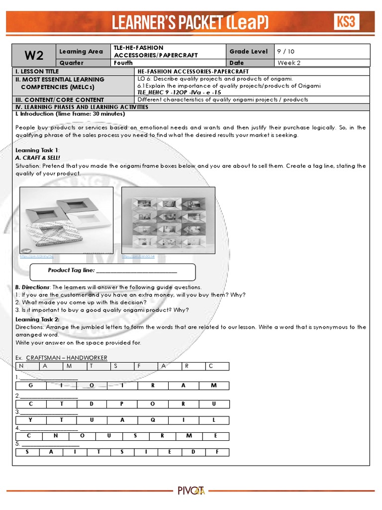 Quality in Origami Papercraft Projects | PDF | Grammar | Rubric (Academic)