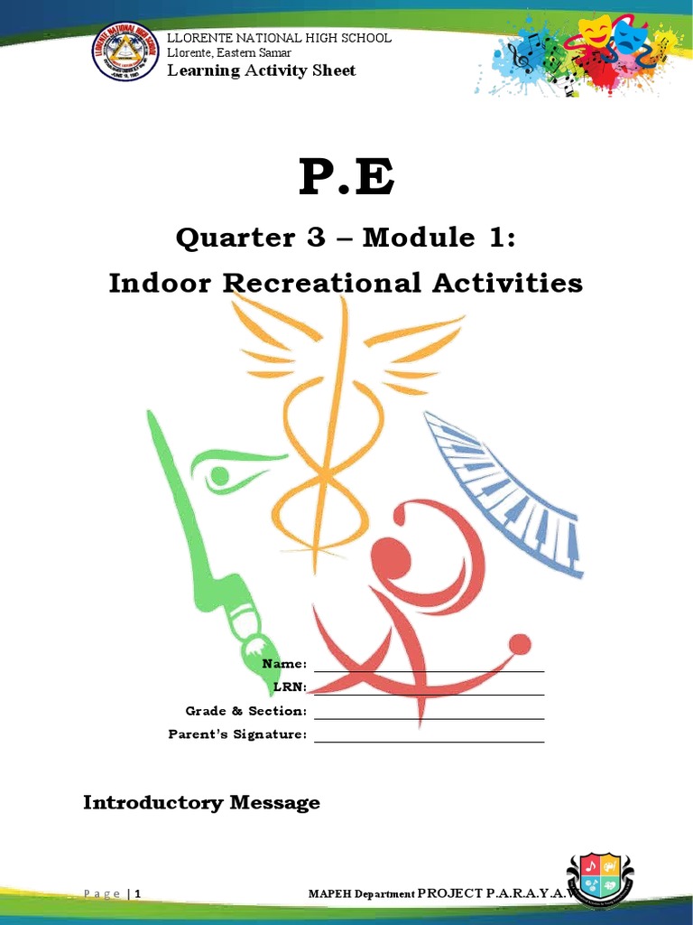 Quarter 3 - Module 1: Indoor Recreational Activities: Learning Activity Sheet | Download Free ...