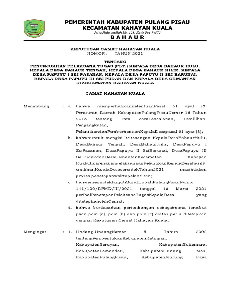 SK. Penunjukan Plt. Kades | PDF