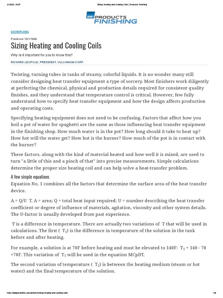 Sizing Heating and Cooling Coils - Products Finishing | PDF | Heat ...