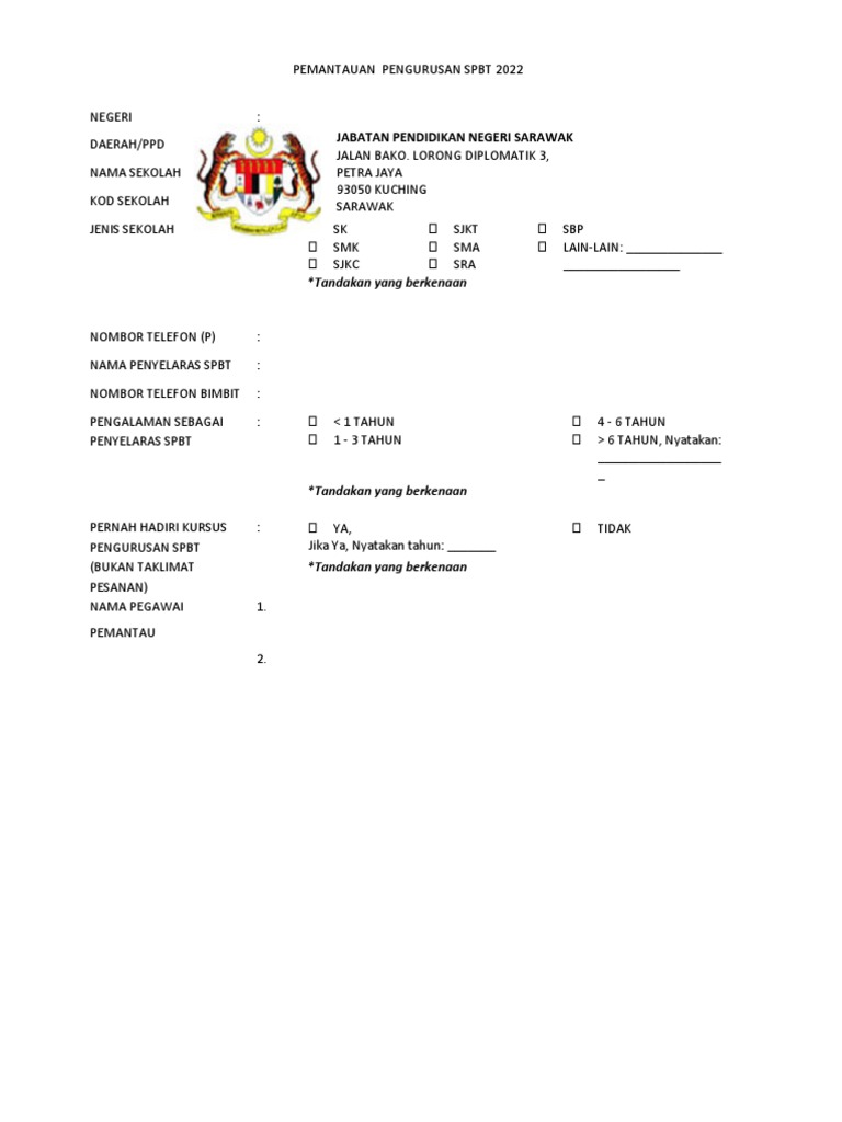 Instrumen Pemantauan Pengurusan SPBT | PDF
