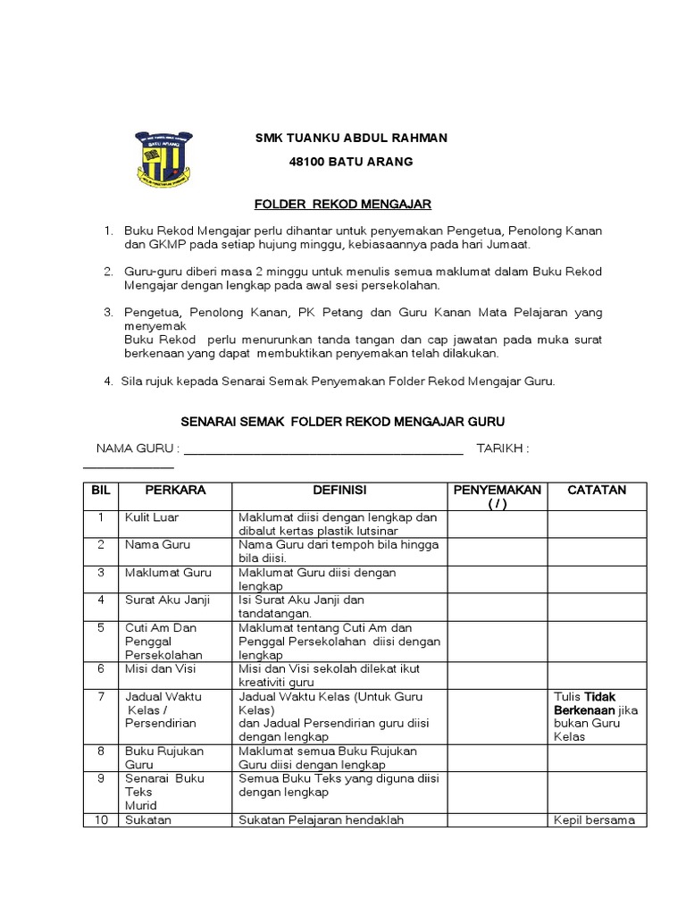 Senarai Semak Folder Fail Induk | PDF