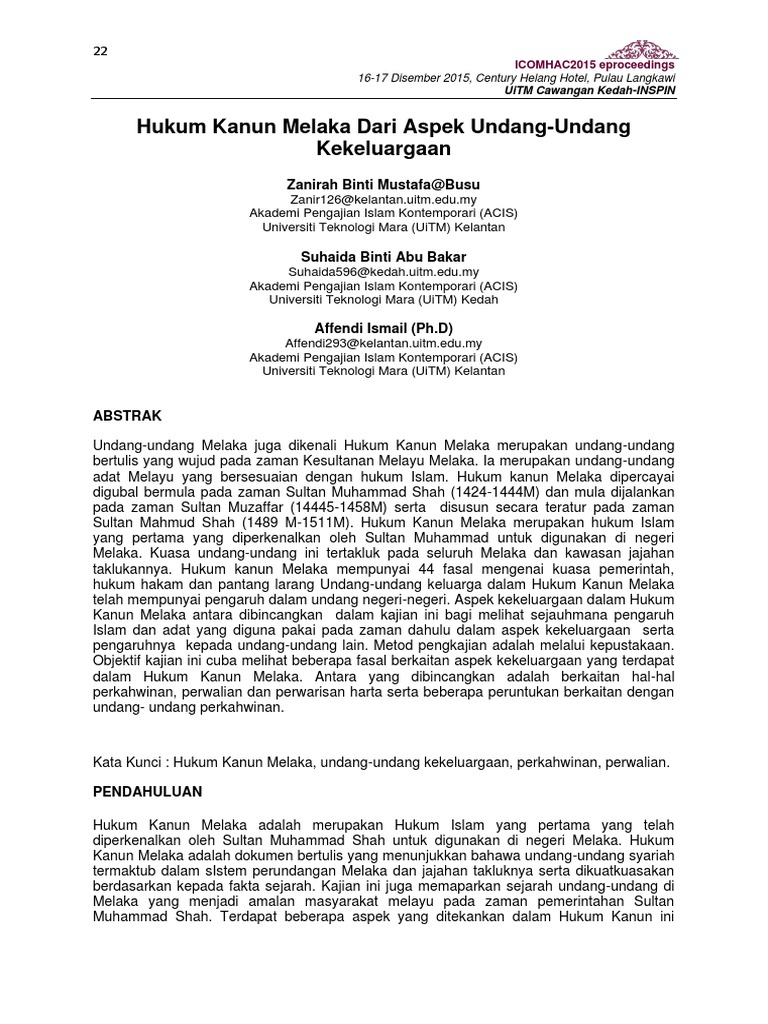 Hukum Kanun Melaka Dari Aspek Undang2 Keluarga | PDF