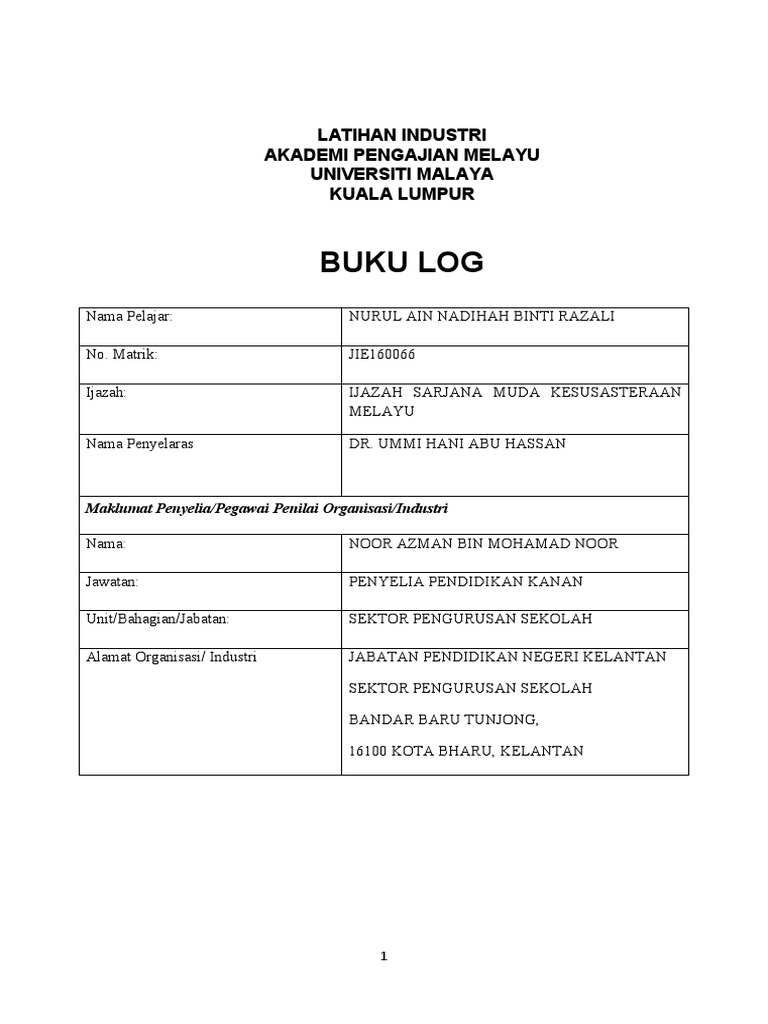 Buku Log Latihan Industri Universiti Malaya | PDF