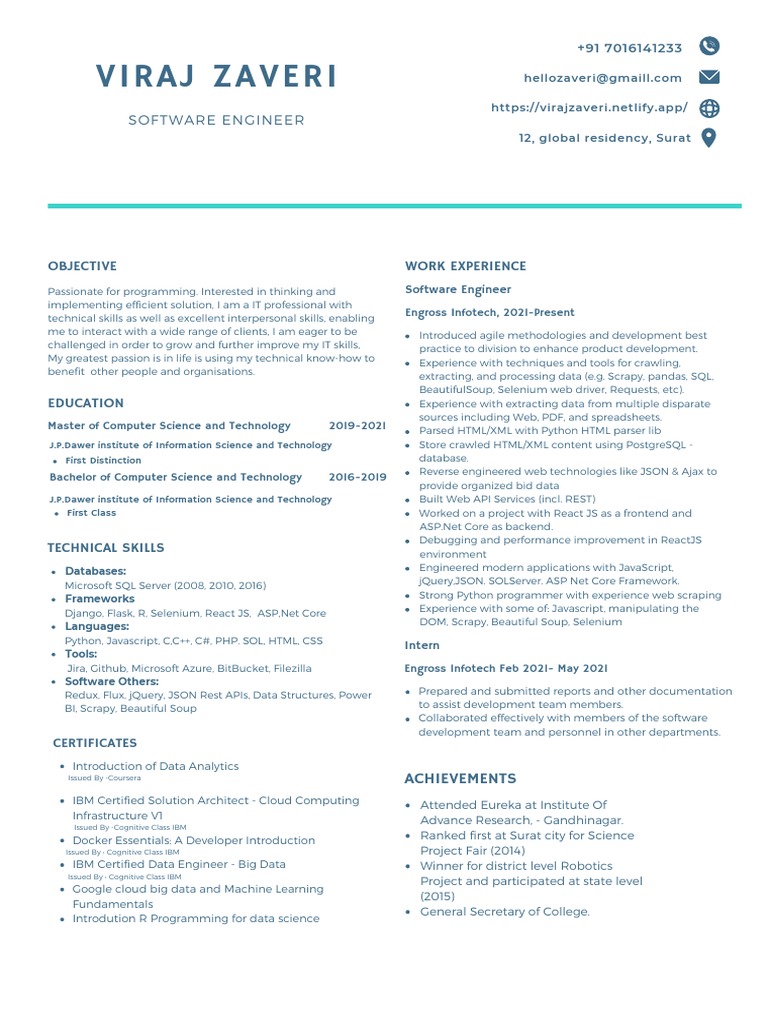 Software Engineer's Career Profile | PDF | World Wide Web | Internet & Web