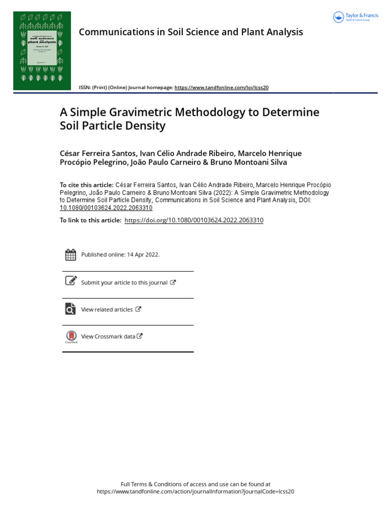 A Simple Gravimetric Methodology To Determine Soil Particle Density | PDF | Porosity | Density