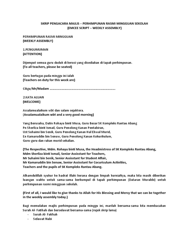 Skrip Perhimpunan SK Kompleks Rantau Abang | PDF