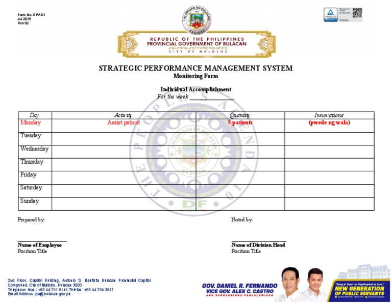 Sample PA 01 - SPMS Weekly Accomplishment Report | PDF