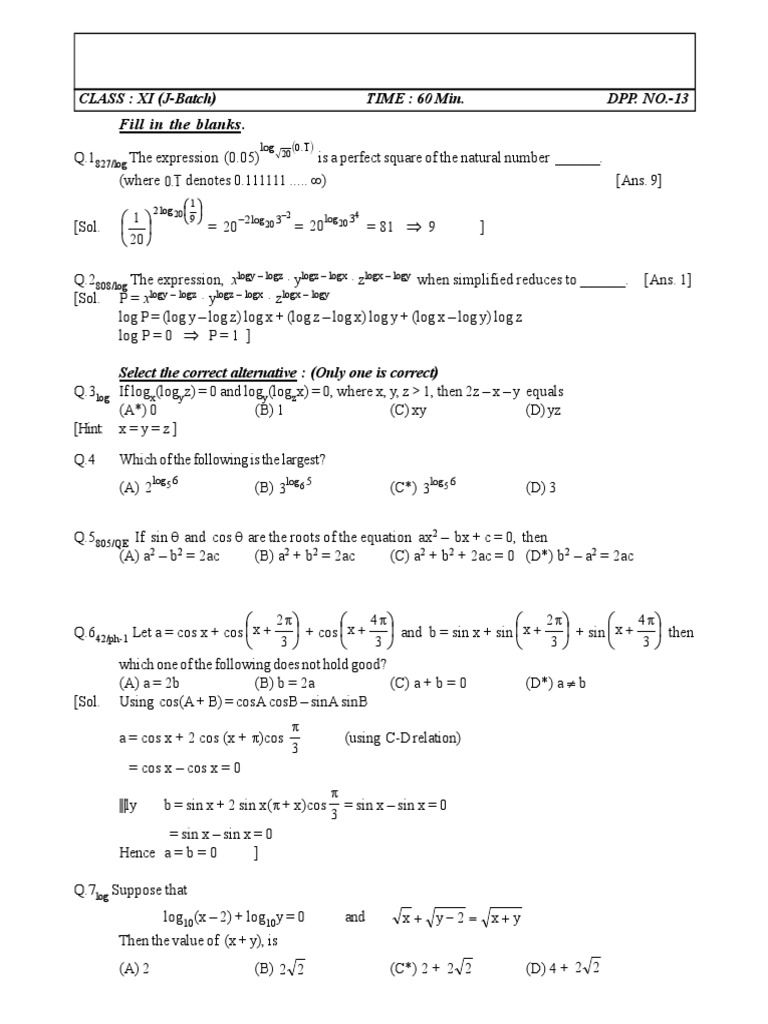 DPP (13-15) 11th J-Batch Maths | PDF | Trigonometric Functions | Logarithm