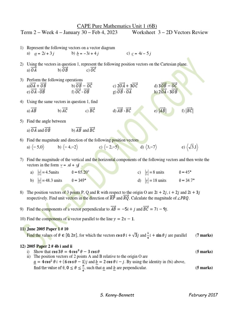 Term 2 Worksheet 3 - 2D Vectos Review | PDF | Euclidean Vector | Geometry