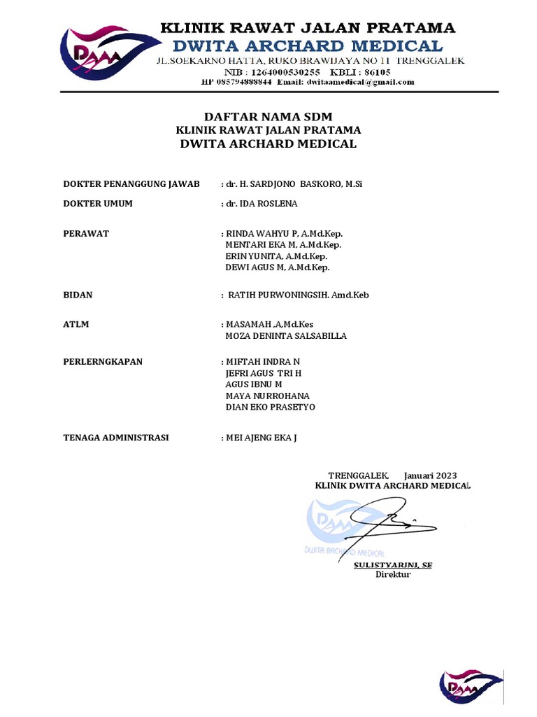 Daftar Nama SDM Klinik | PDF