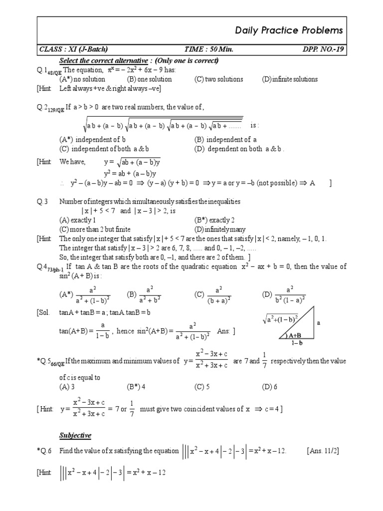 DPP (19-21) 11th J-Batch Maths | PDF | Function (Mathematics) | Numbers