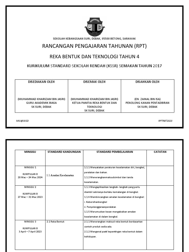 RPT 2023 RBT Tahun 4 KSSR Semakan Sumberpendidikan | PDF