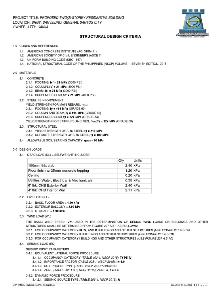 1 Design Criteria | PDF | Structural Engineering | Building Engineering