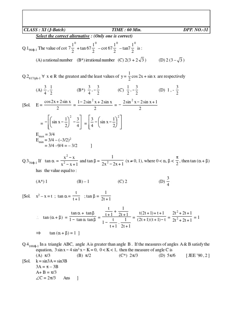 DPP (31-35) 11th J-Batch Maths | PDF | Triangle | Trigonometric Functions
