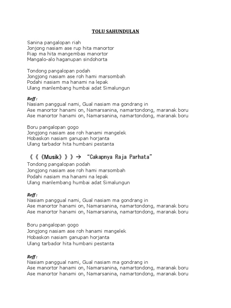 Makna dan Lirik Tolu Sahundulan | PDF