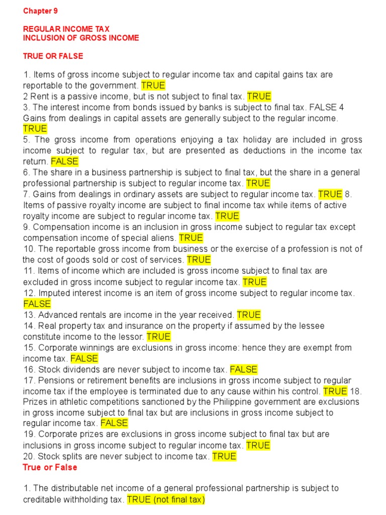 True or False | PDF | Gross Income | Taxes