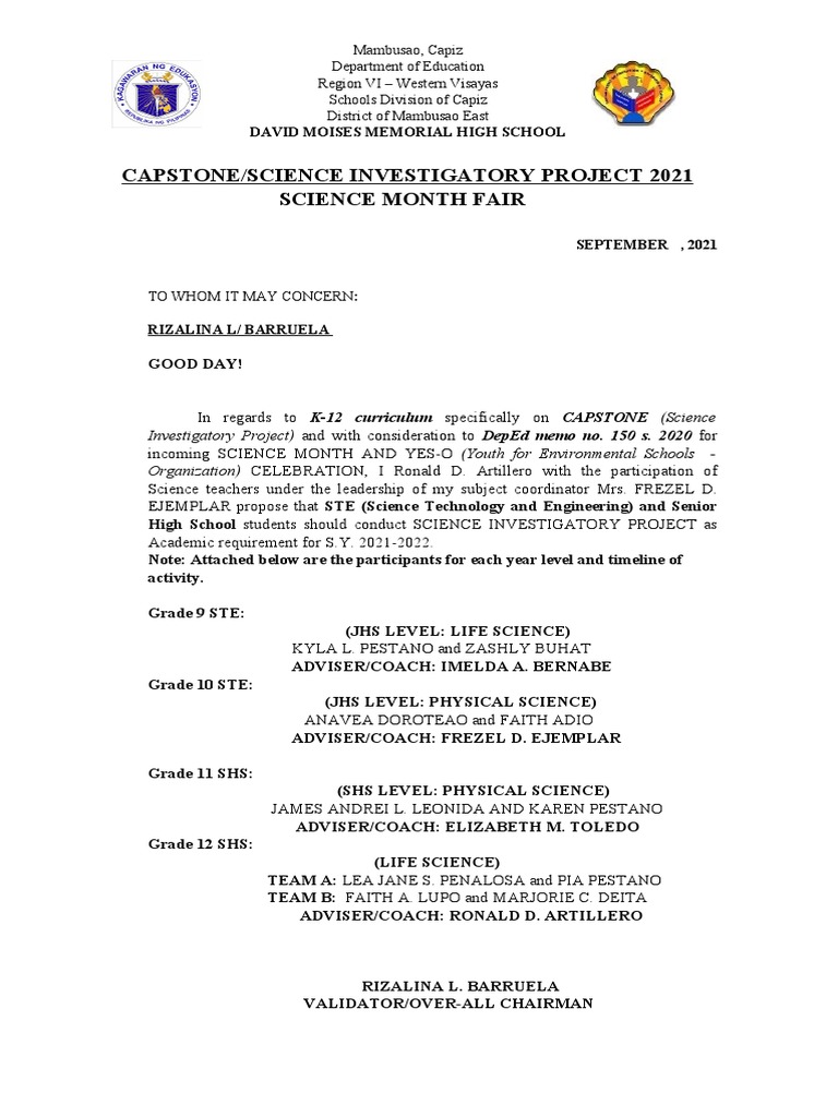 Capstone/Science Investigatory Project 2021 Science Month Fair | Download Free PDF | Scientific ...