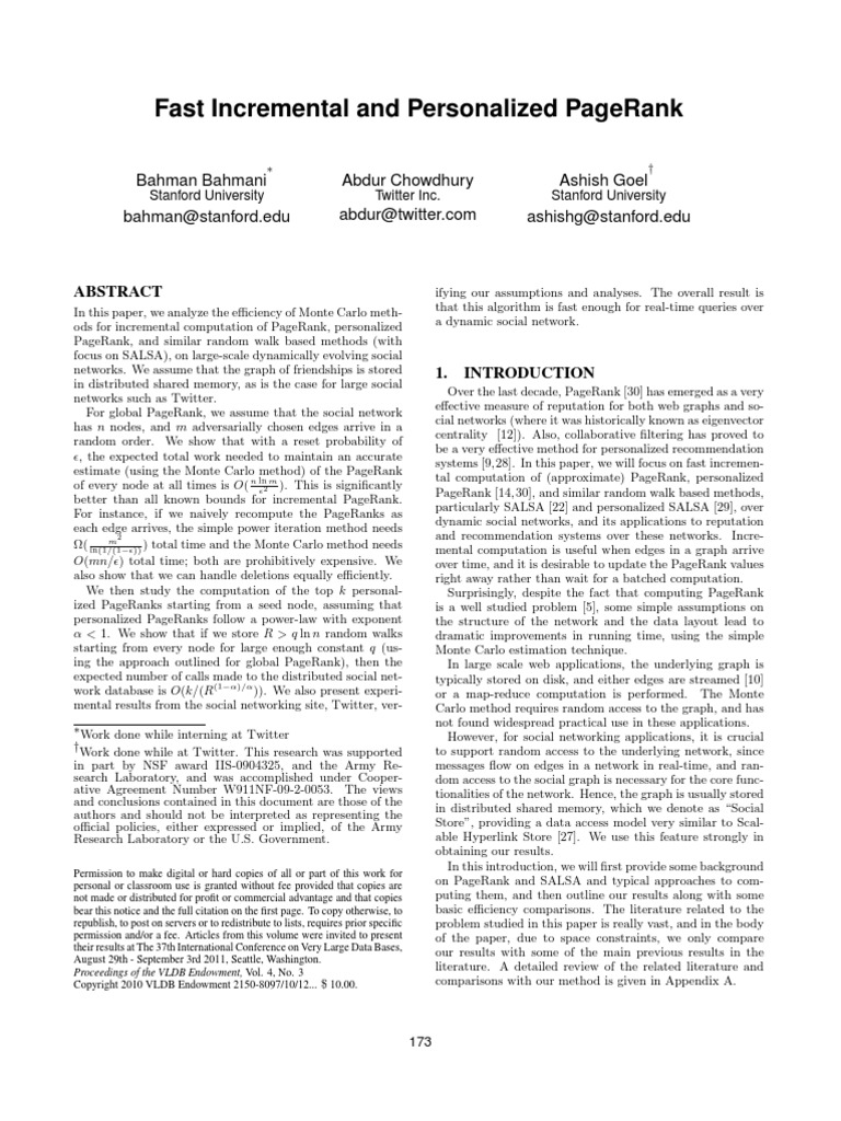 Fast Incremental and Personalized Pagerank | PDF | Power Law | Randomness