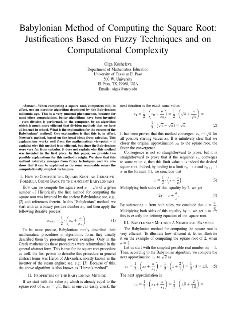 Babylonian Method of Computing The Square Root | PDF | Multiplication | Square Root