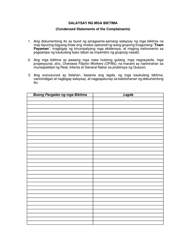 Salaysay NG Mga Biktima | PDF