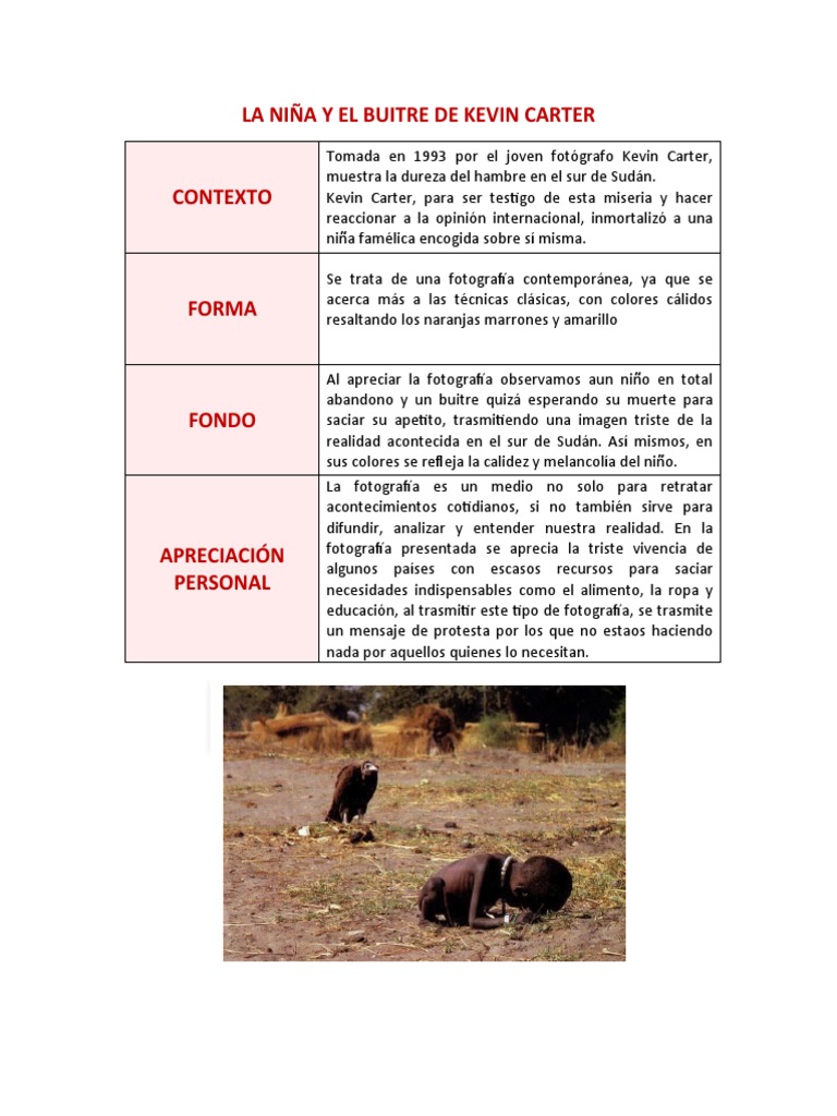 Análisis Fotográfico - La Niña y El Buitre de Kevin Carter | PDF