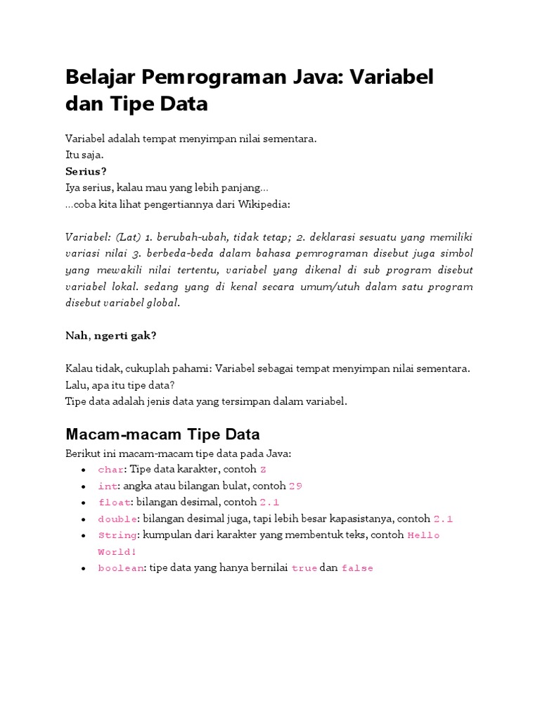 Tipe Data Dan Variabel | PDF