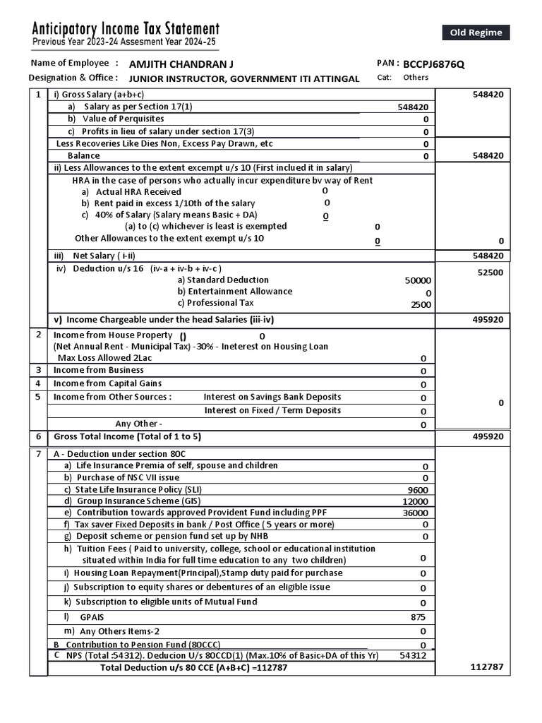 AMJITH | PDF | Tax Deduction | Salary