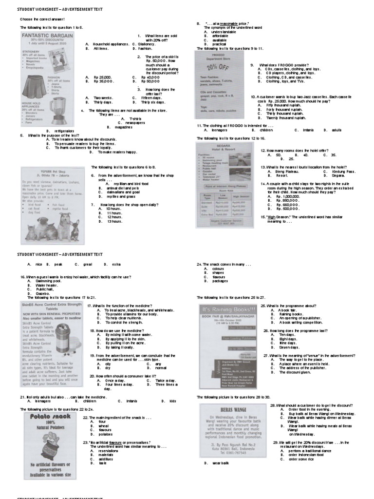 Advertisement Worksheet | PDF | Food And Drink