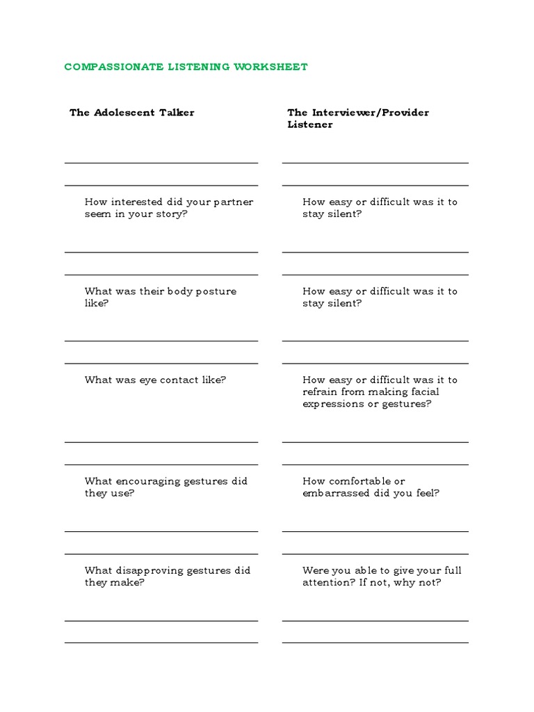 Compassionate Listening Worksheet | PDF | Career & Growth