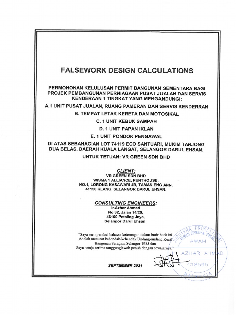 Roof Slab Falsework Design Calculation | PDF