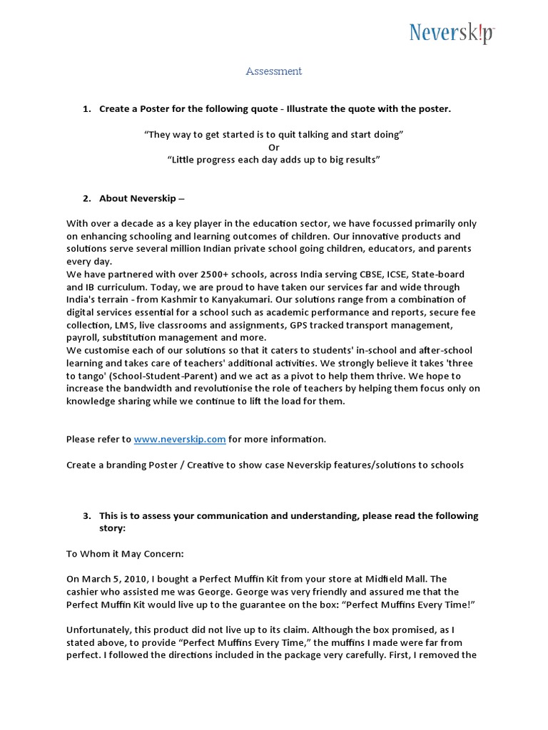 Creative Assessment Pdf Muffin