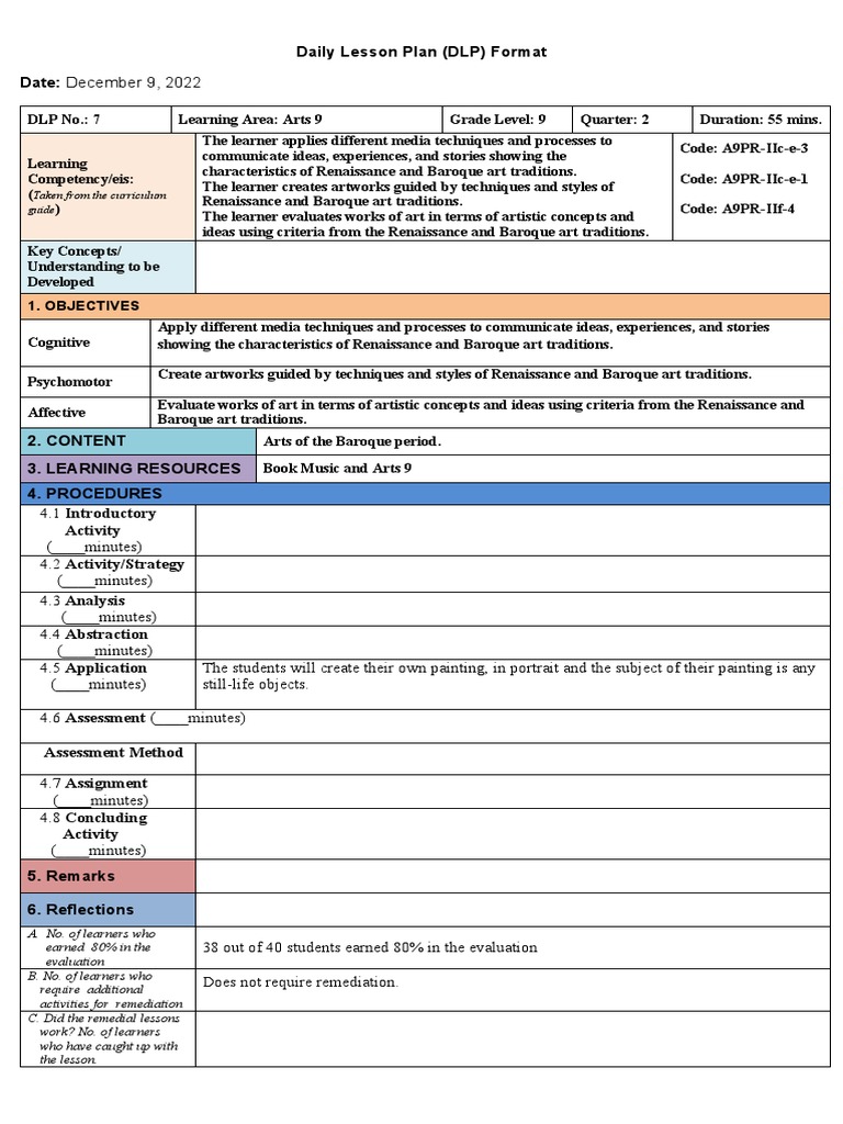 Arts 5th Lesson | PDF | Learning | Lesson Plan