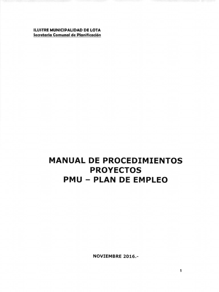 Manual Procedimientos PMU Plan: Proyectos Empleo | PDF | Presupuesto ...