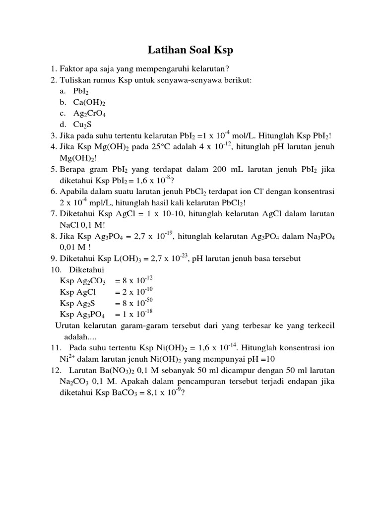 Latihan Soal Ksp | PDF