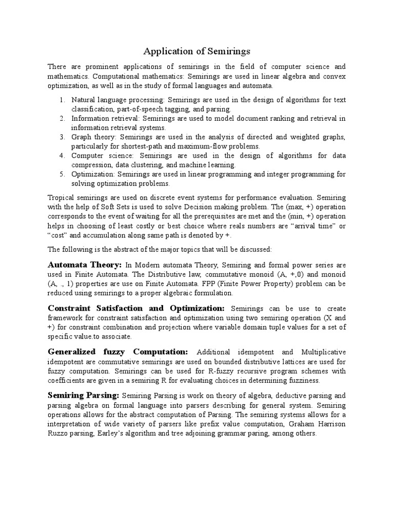 Application of Semirings: Automata Theory | PDF | Mathematical Optimization | Parsing