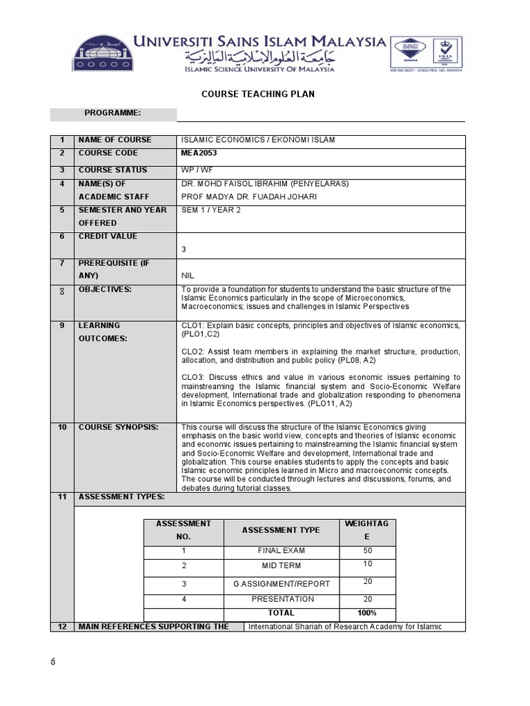 Course Teaching Plan | PDF | Economics | Consumption (Economics)