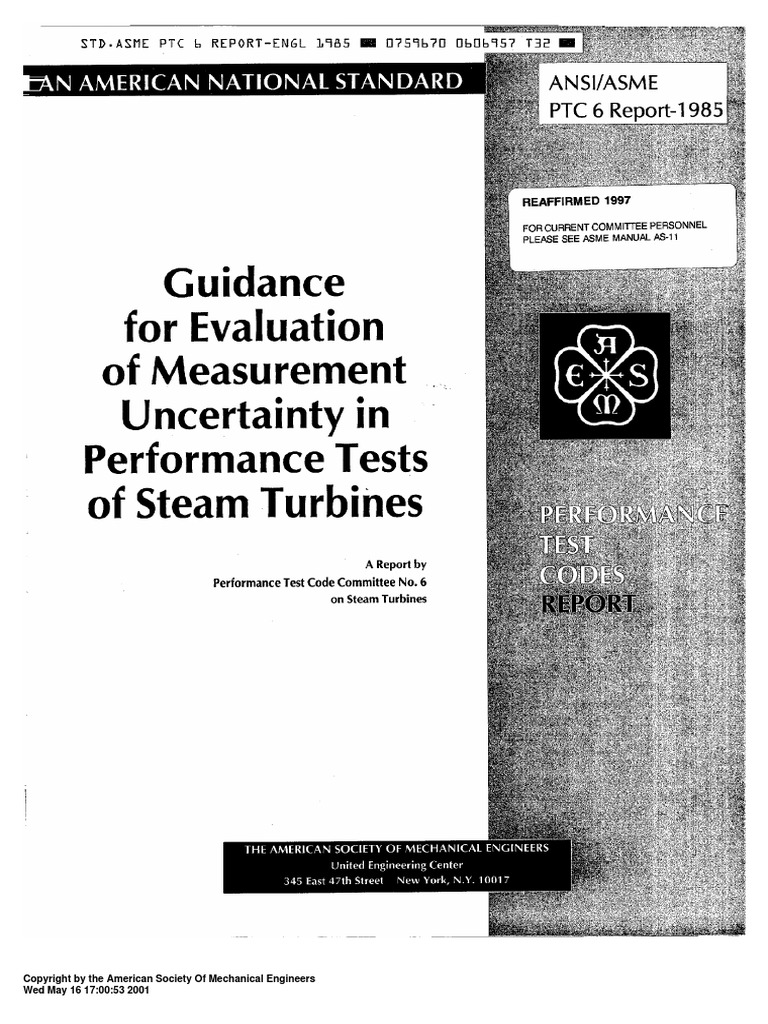ASME PTC 06 - 1985 - Report For Evaluation of Measurement Uncertainty ...