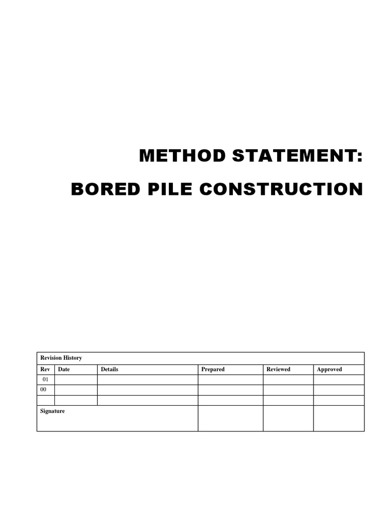 Method Statement For Bored Pile Construction | PDF | Deep Foundation | Concrete