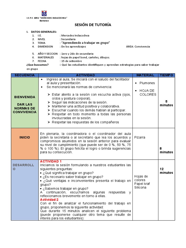 SESIÓN TUTORIA"Aprendiendo A Trabajar en Grupo" | PDF | Aprendizaje | Ciencia cognitiva